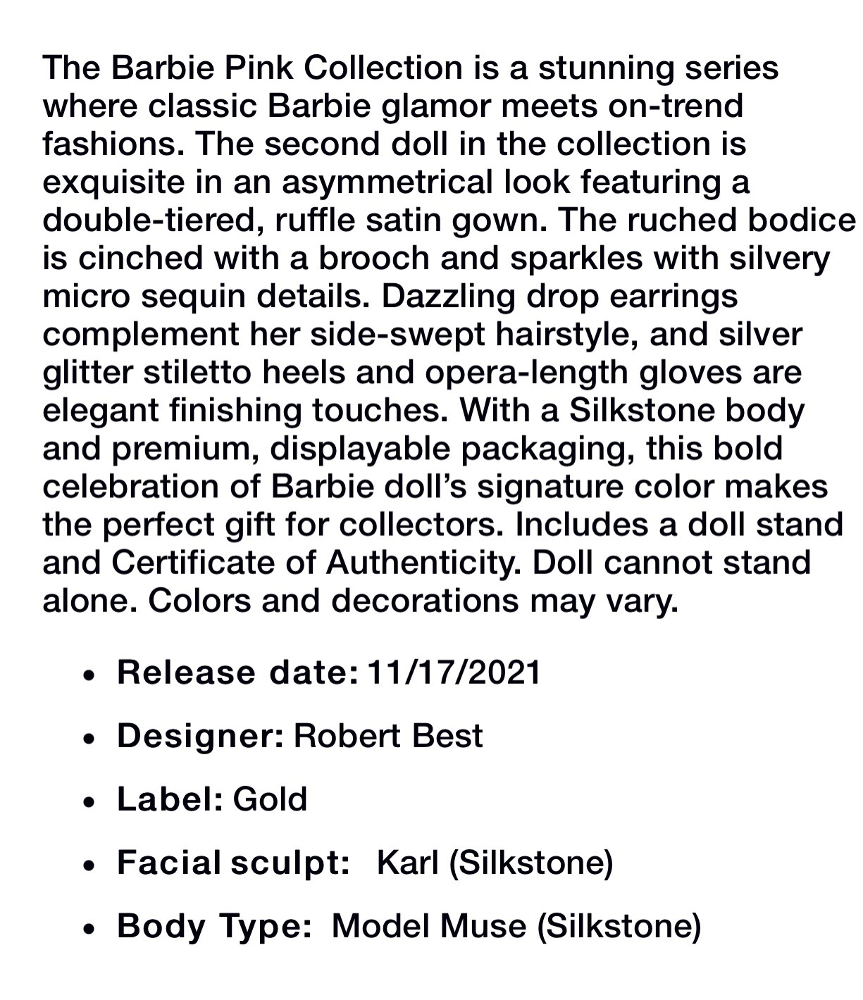 Barbie Signature Pink Collection 2 doll 2021Silkstone Body /NEW/VHTF/IN ...