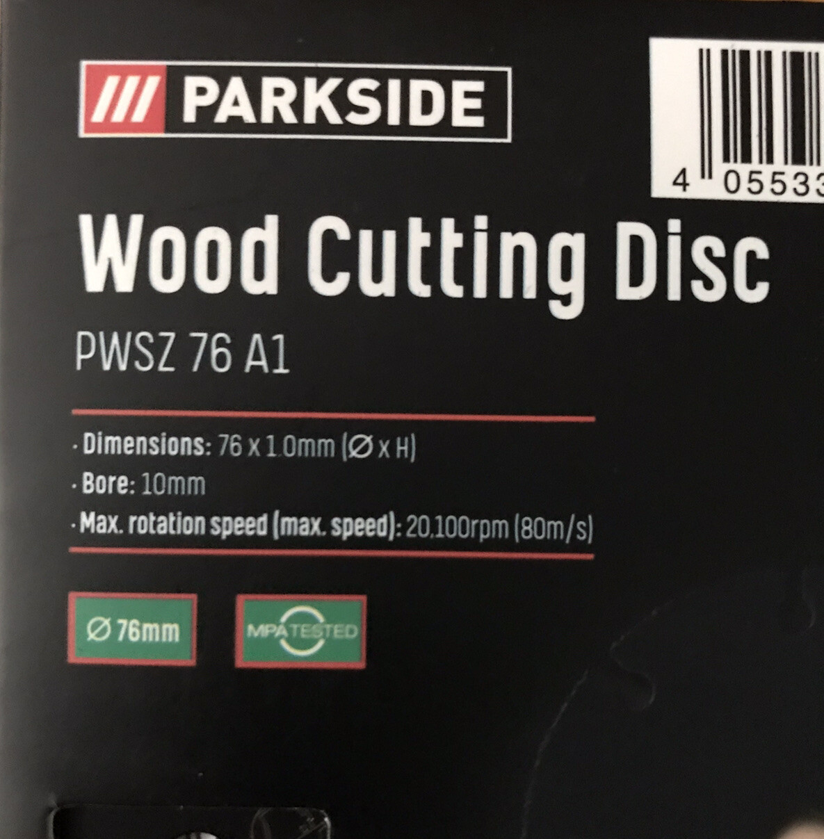 Parkside 76x1.0mm Wood Cutting Disc PWSZ 76 A1 For Parkside 12v Angle ...