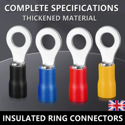 50PCS Insulated Ring Terminals Electrical Crimp Connectors Crimp Eyelet ...