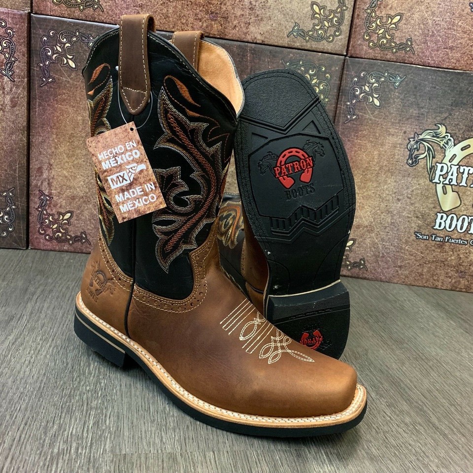 MEN'S RODEO COWBOY BOOTS GENUINE LEATHER WESTERN SQUARE TOE BOTAS ...
