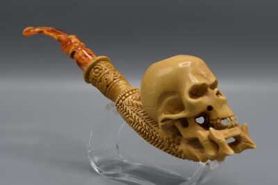 Skeleton Hand Holds Skull Pipe By Ali New Block Meerschaum Handmade W ...