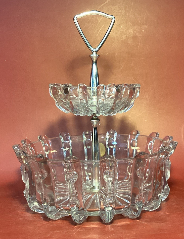 RARE VTG IMPERIAL BROKEN COLUMN TWO TIERED SERVING DISH WITH ORIG ...