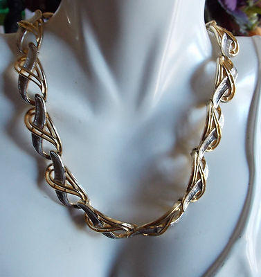 Stunning Vintage Kramer Gold Silver Choker Necklace Open Knot Link 11c ...