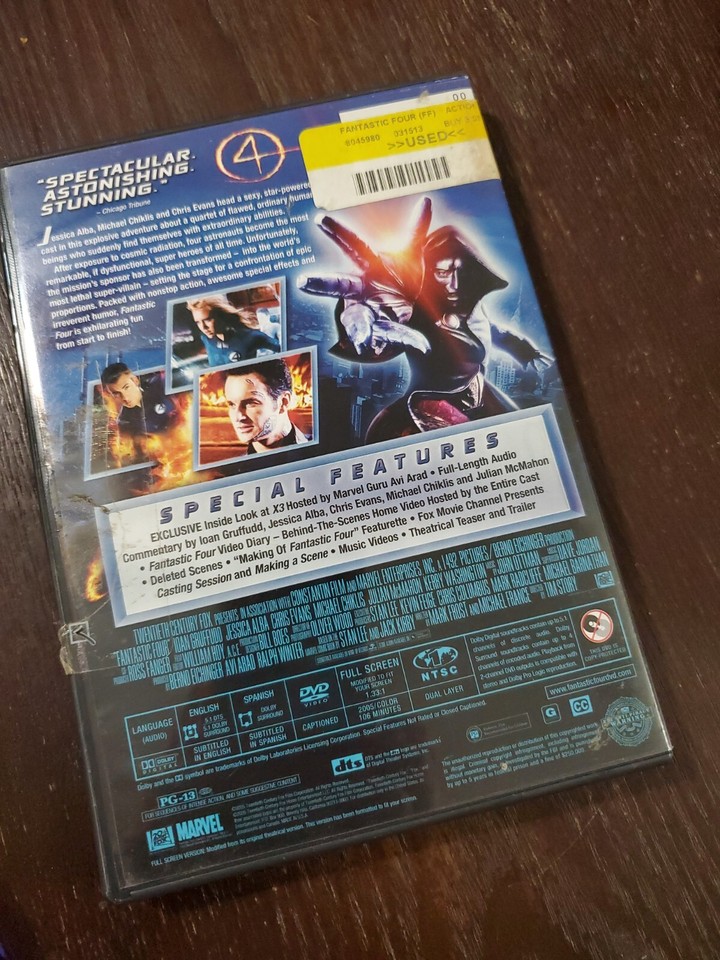 Fantastic Four (DVD, 2005, Full Screen) Jessica Alba Chris Evans ...