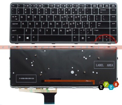 Nw HP EliteBook Folio 1040 G1 1040 G2 Laptop Keyboard US Backlit Silver ...