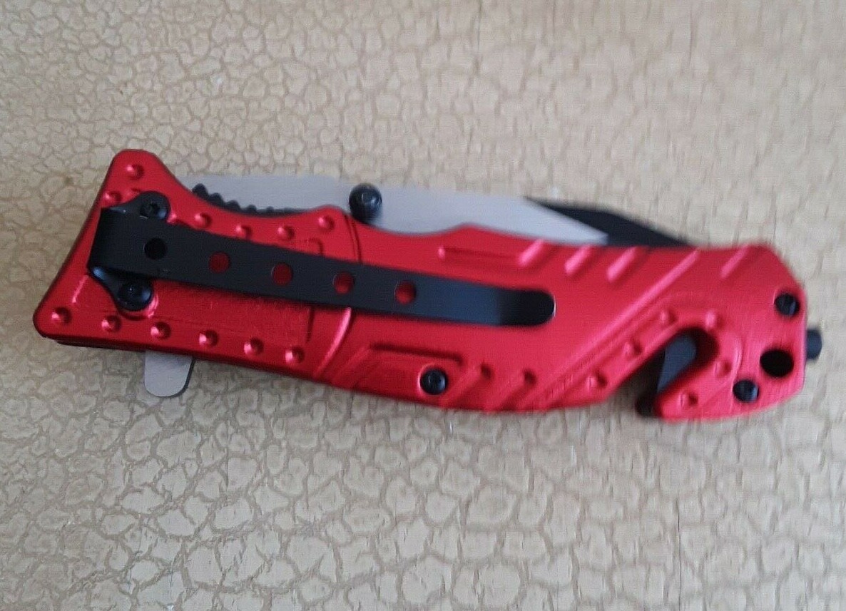 Firefighter FireMan Rescue Pocket Knife w Seat Belt Cutter Glass ...