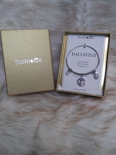 Footnotes "DAUGHTER" Bracelet Stainless Steel Expandable Bangle Bead ...