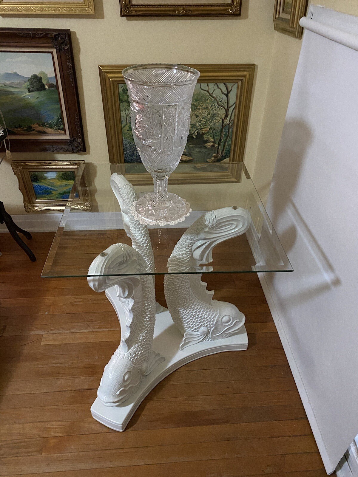 Koi Fish Console Coffee Accent Table-Glass Top-Neoclassical ...