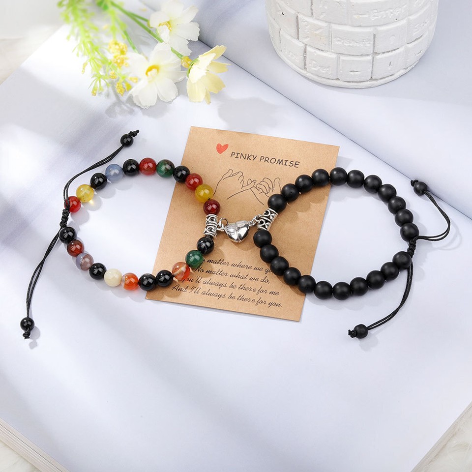 Romantic Couple Distance Bracelets Magnet Heart Matching Lovers Stone ...