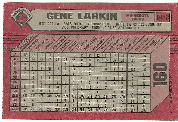 GENE LARKIN MINNESOTA TWINS #160 - BOWMAN NM-MT 1989 | eBay