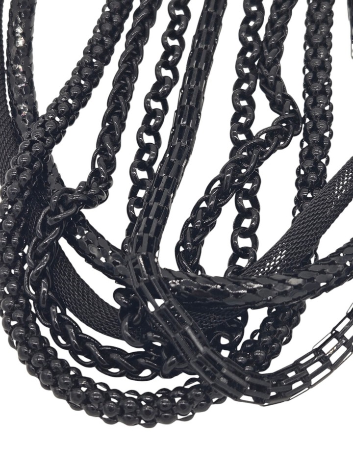 Black Metal 6 Strand Multi Chain Necklace Mesh Layered Collar Bib 20 ...
