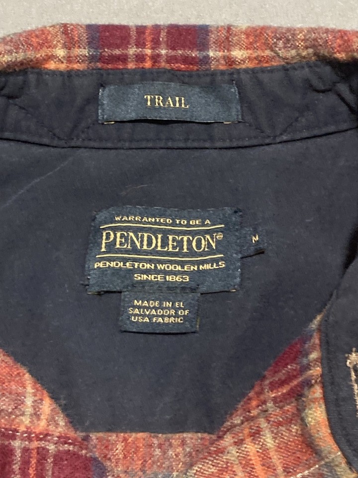 Pendleton Men’s Trail Virgin Wool Shirt Red Plaid Suede Elbow Patches ...