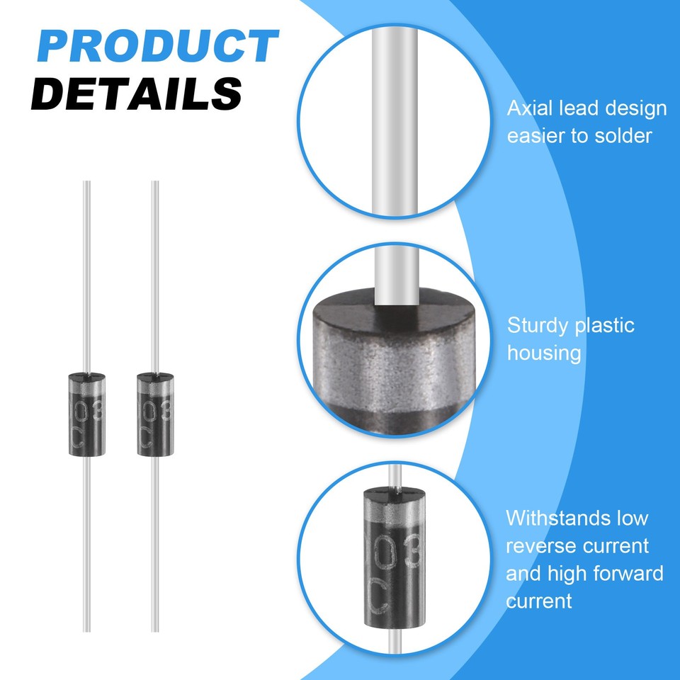 100 Pcs 1N4003 Rectifier Diode, 1A 200V DO-41 Electronic Silicon Diodes ...