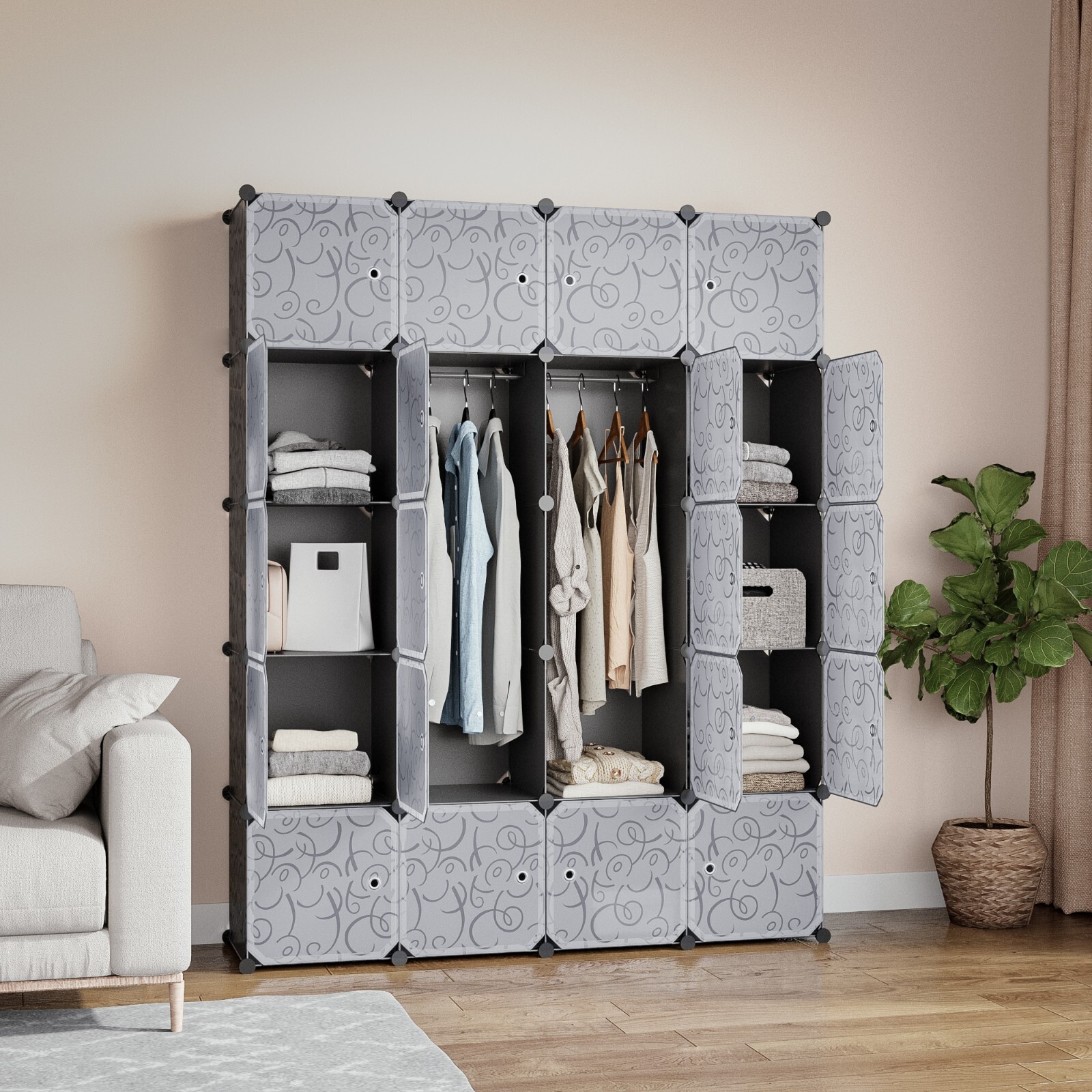 Mondeer 20 Cube DIY Wardrobe Plastic Cupboard Organizer Storage Clothes ...