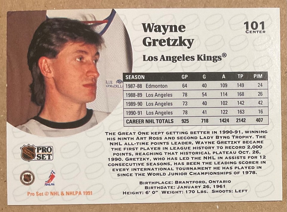 1991-92 WAYNE GRETZKY PRO SET HOF CARD #101 LOS ANGELES KINGS | eBay