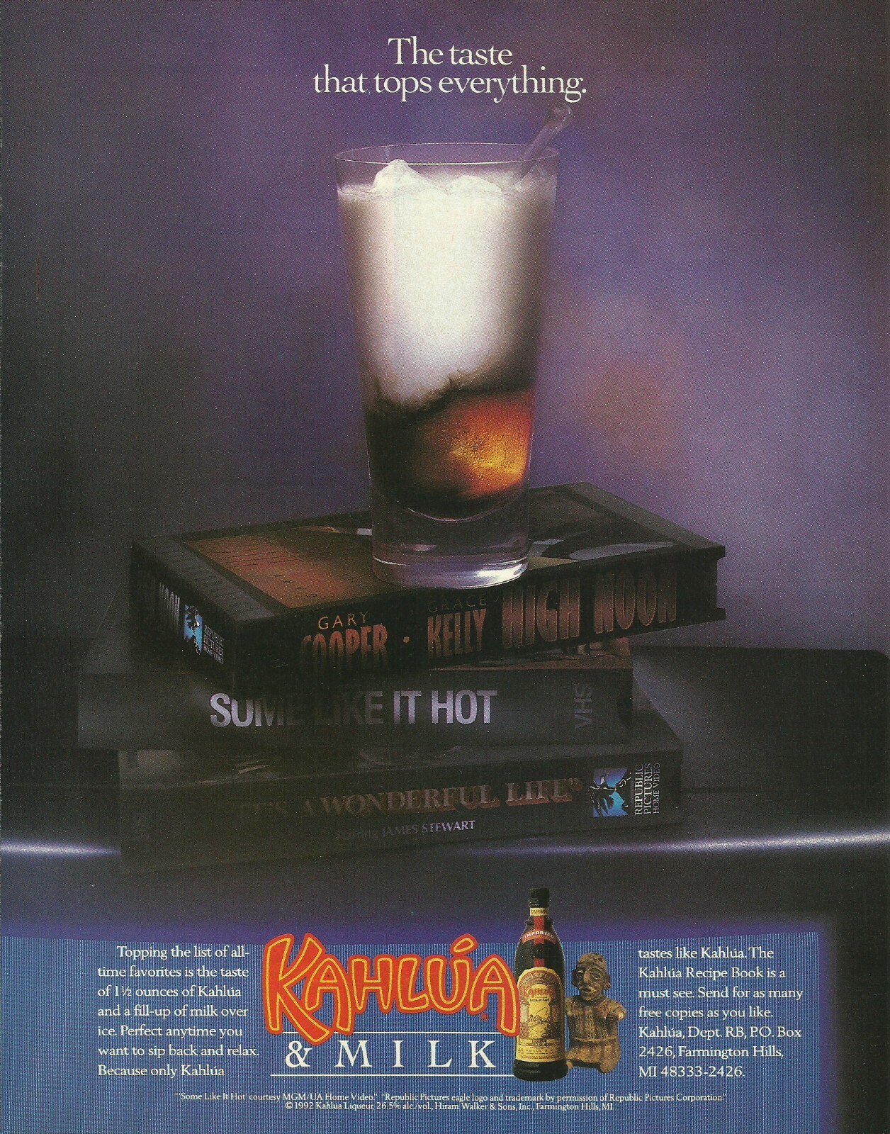 1992 Kahlua And Milk Coffee Liqueur vintage 90's print ad advertisement ...