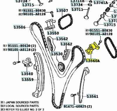 Genuine OEM Toyota LEXUS 13560-31020 TENSIONER ASSY CHAIN NO. 3 ...