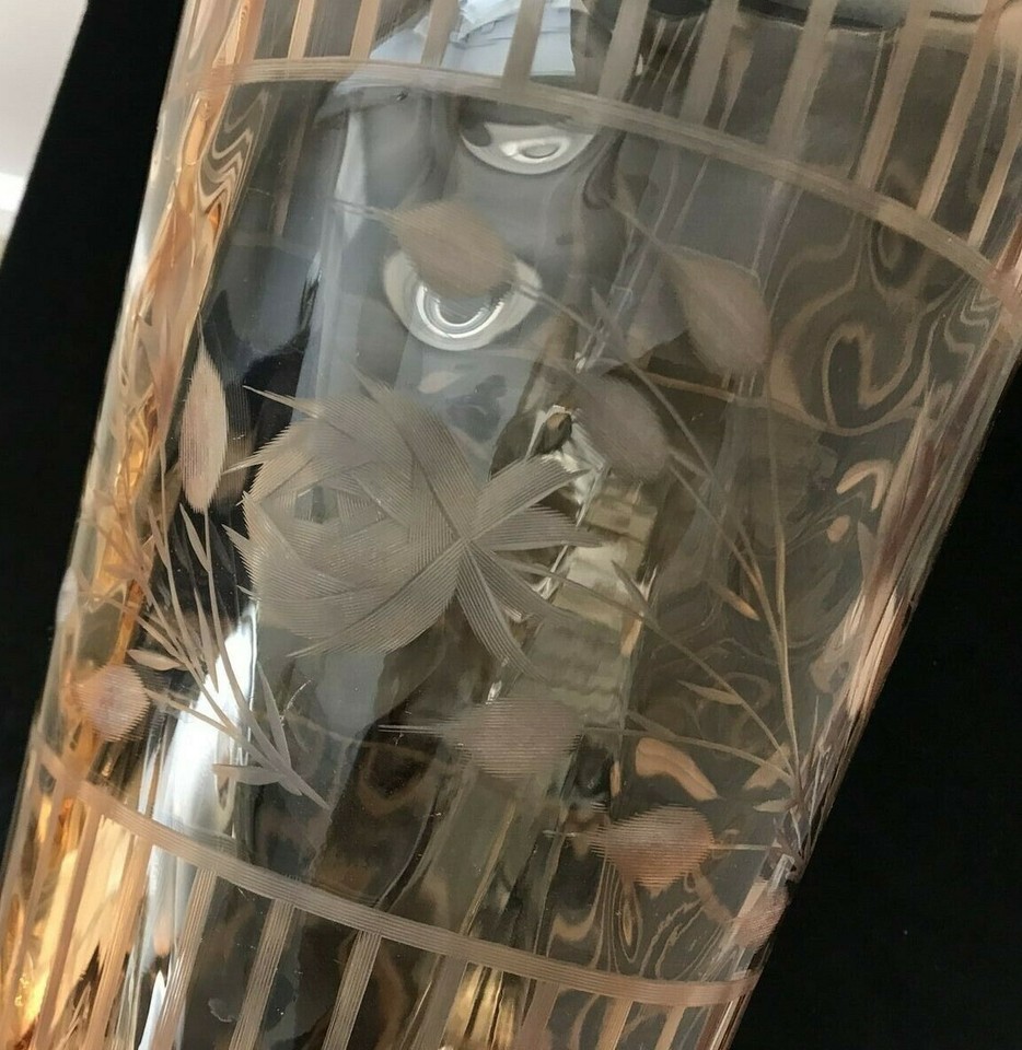 Large Antique Pink Depression Glass Etched Roses Vase | eBay