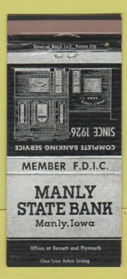 Matchbook Cover - Manly State Bank Manly IA 30 Strike | eBay