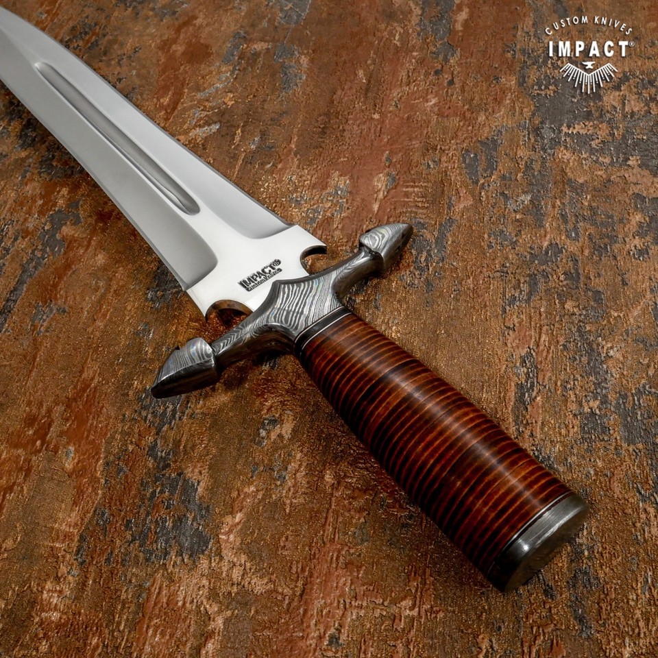 Model # 4820 Impact Cutlery Custom Fuller Dagger Knife Stacked Leather Damascus | eBay