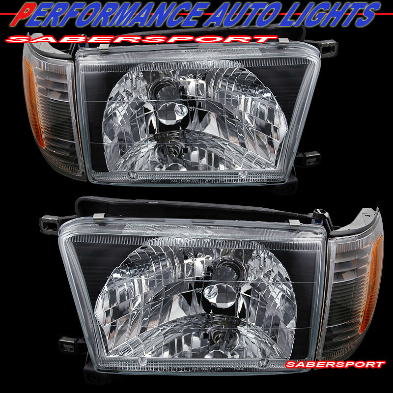 Black Headlights + Clear Bumper + Red LED Taillights for 96-98 Toyota ...