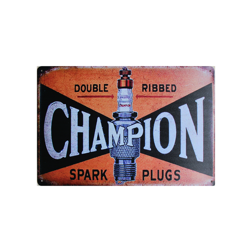 3xMetal Tin Sign Champion Double Ribbed Spark Plugs 200x300mm Man Cave ...
