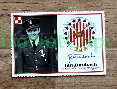 WW2: W/Cdr JAN ZUMBACH 303 Sqn Polish fighter pilot autographcard + bio ...