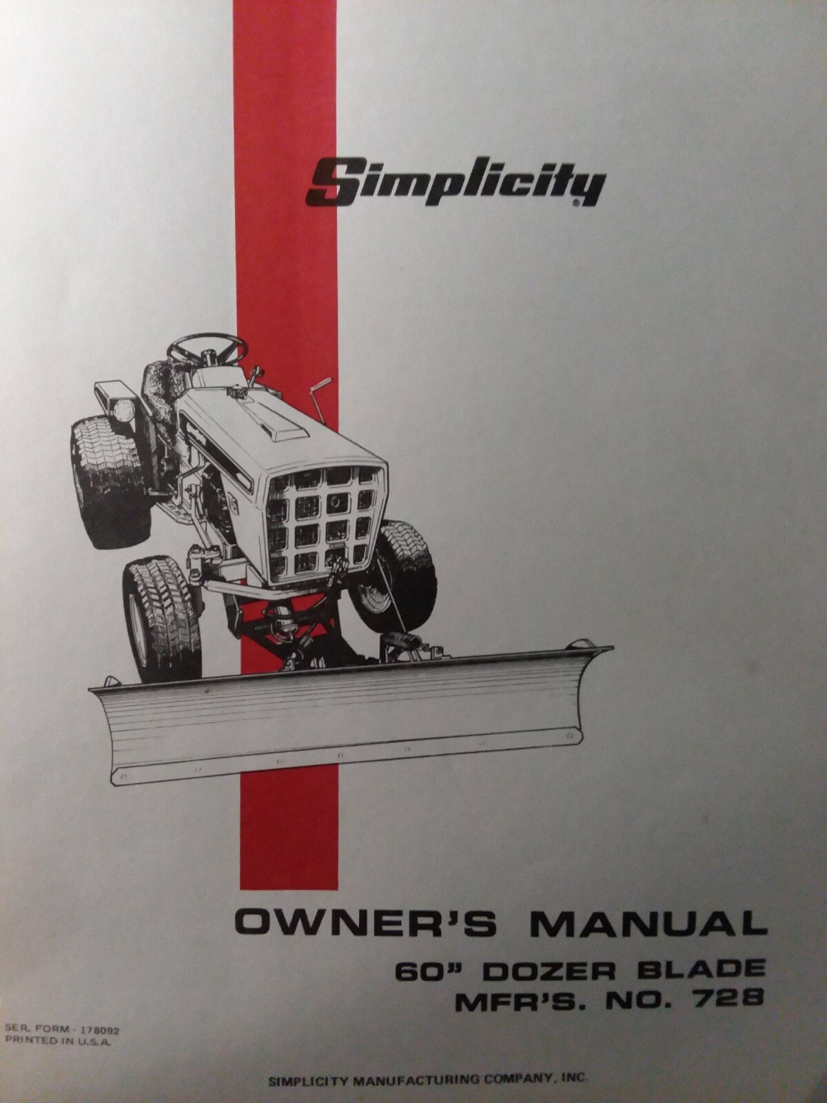 Simplicity PowerMax 4041 9020 Tractor 60" 728 Dozer Blade Implement ...