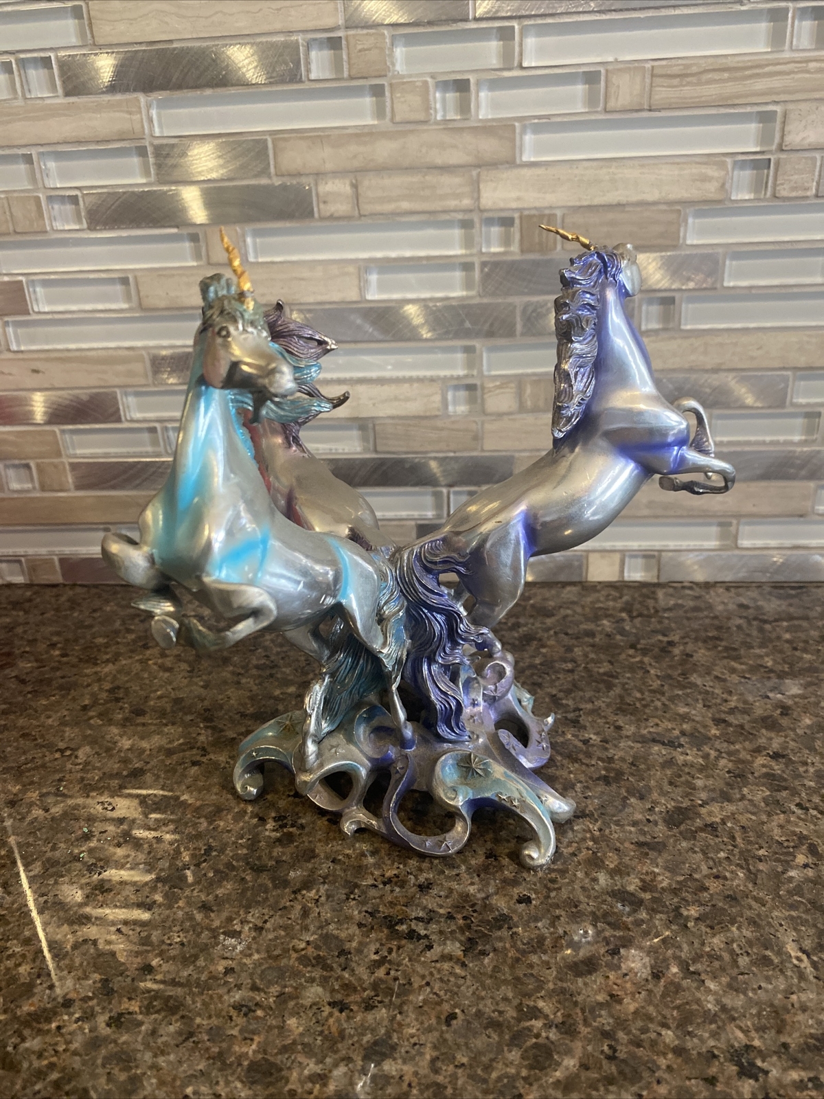 FRANKLIN MINT UNICORNS OF THE NEW AGE PEWTER SCULPTURE CRYSTAL BALL BY ...