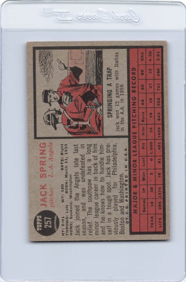 1962 Topps #257 Jack Spring Angels VG/EX *7965 | eBay