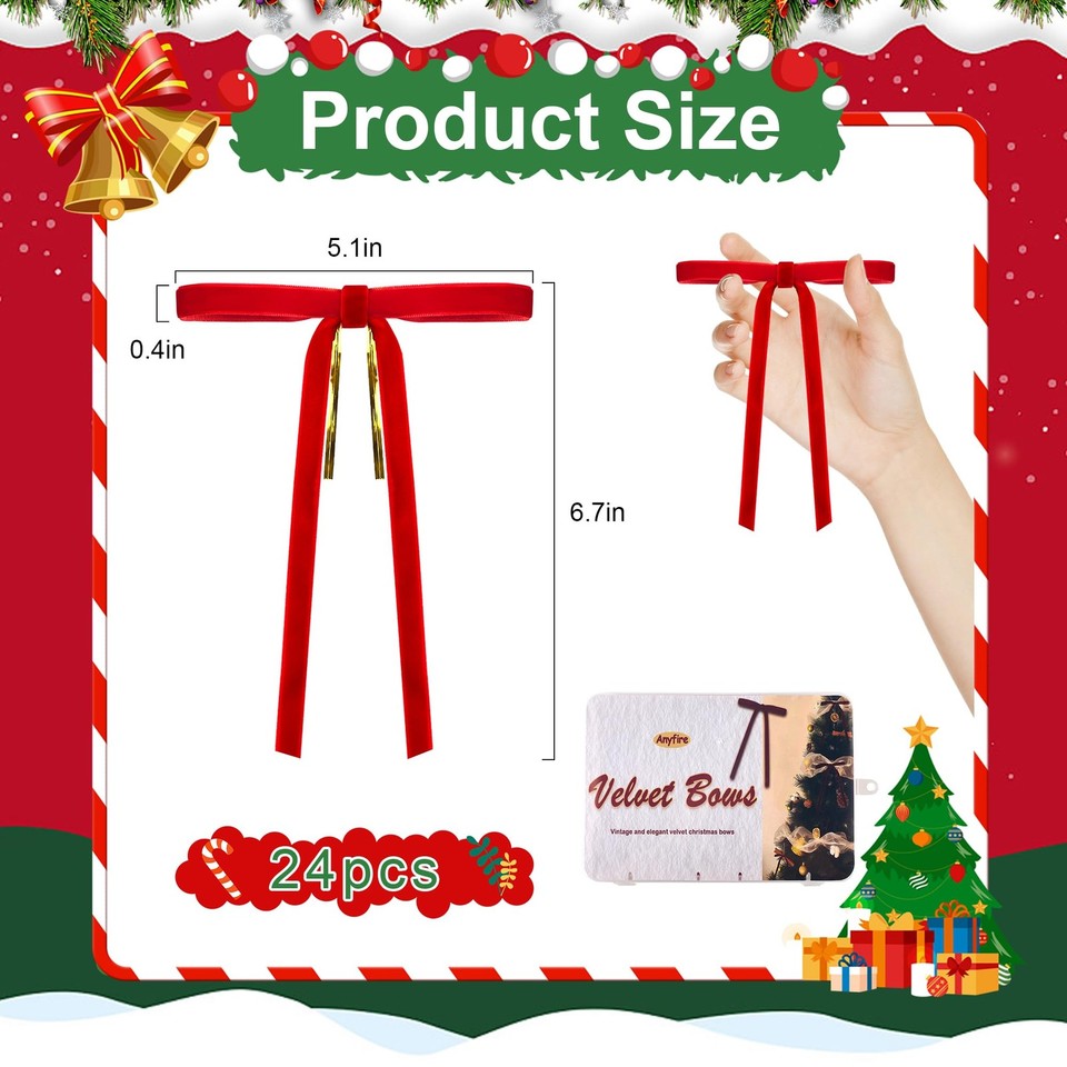 Red Velvet Bows for Christmas Tree 24 Size: 5x7 inches, Width: 3/8 inch ...