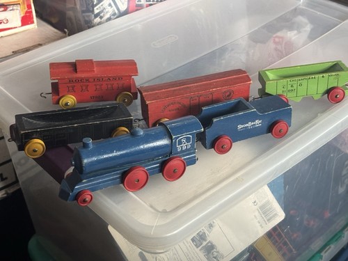 Vintage Antique Strombecker Co. 6 Piece Toy Wooden Train Set 1950s ...