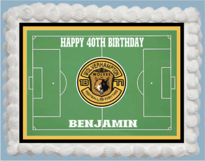 WOLVES FOOTBALL PITCH EDIBLE CAKE TOPPER - ICING OR WAFER - PERSONALISE ...