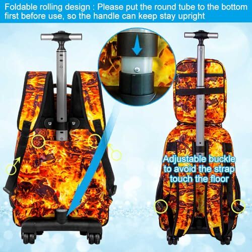 3pcs Rolling Backpack for Boys, Kids Roller School Backpack with Fire ...