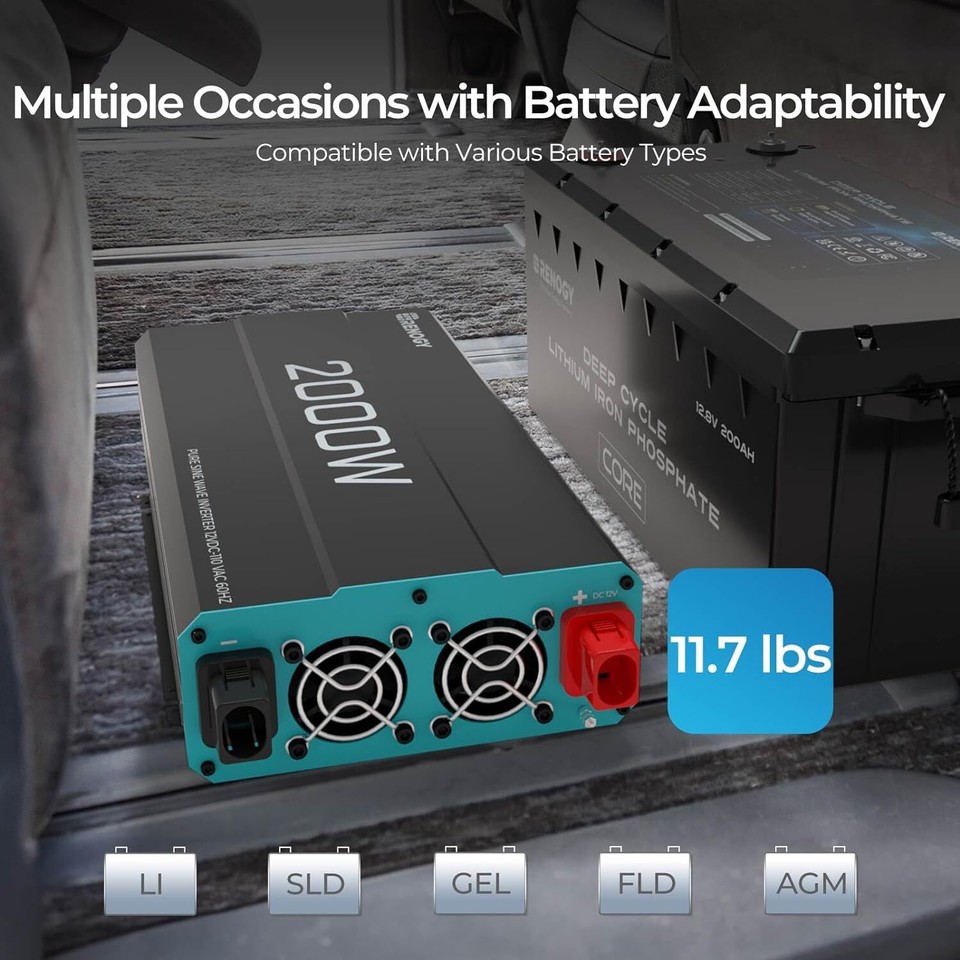 OPEN BOX Renogy 2000W Pure Sine Wave Inverter 12V DC to 120V AC ...