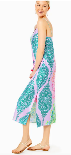 Lilly Pulitzer S Bellalyn Satin Midi Slip Dress, Multi Sunshine Vibes ...