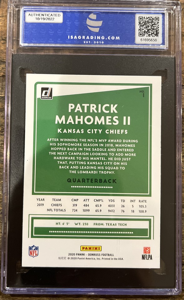 2020 panini donruss #1 patrick mahomes 11 isa 10 | eBay