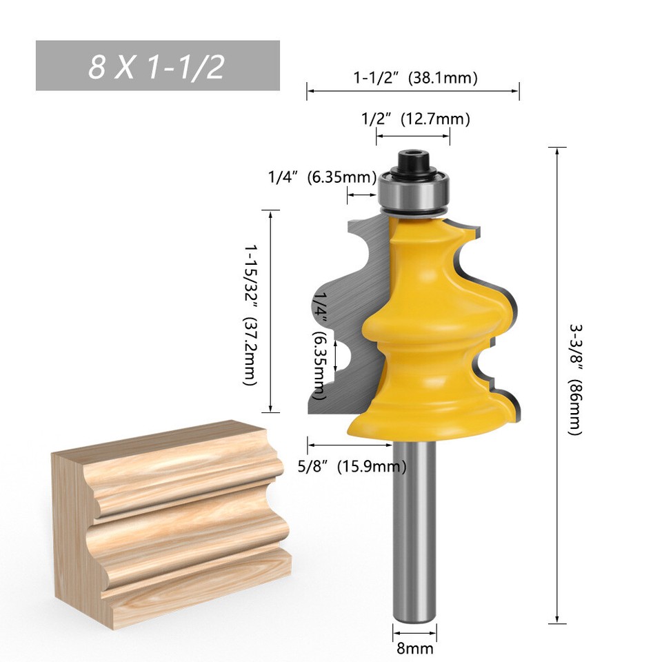 1/4 1/2 8mm Shank Architectural Molding Router Bit Profile Edge Cutter ...