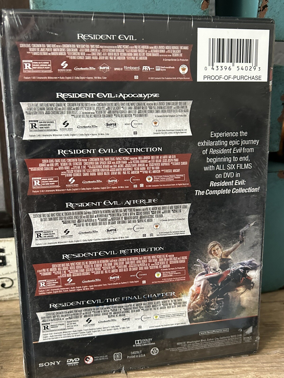 Complete Resident Evil Films (6) DVDs Sony Videos Action Gore Epic ...