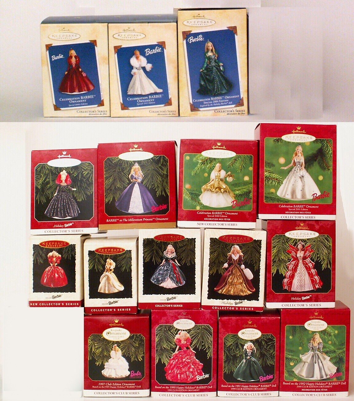 Holiday Celebration Barbie Ornament Hallmark 16 LOT 1989 - 2004 1990 ...