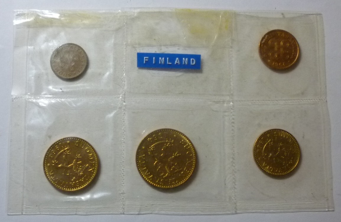 1964 FINLAND - UNC TYPE SET (5) w/ 1963 PENNI - 1 thru 50 PENNIA ...