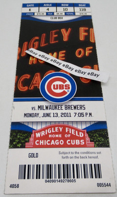 Chicago CUBS vs Milwaukee BREWERS JUN 13, 2011 Wrigley Field Ticket ...
