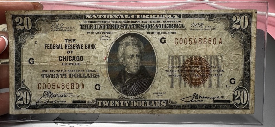 1929 $20 Twenty Dollar Federal Reserve Bank of Chicago National Note Fr ...