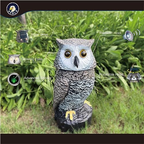 Solar Powered Garden Owl with Detection, Flashing Eyes, Rotating Head ...