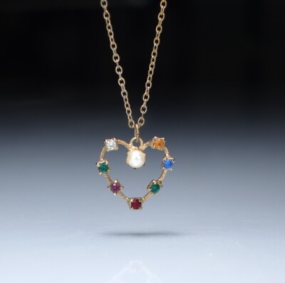 Vtg Dearest Heart Necklace Multi-Color Rhinestone Birthstones & Faux ...