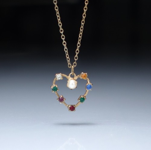 Vtg Dearest Heart Necklace Multi-Color Rhinestone Birthstones & Faux ...