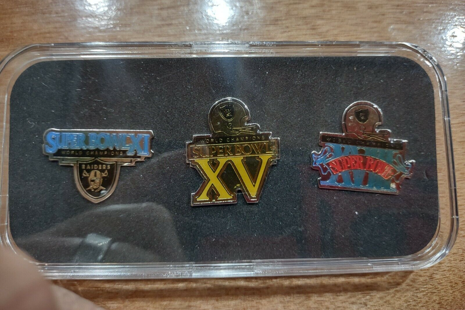 3 Raiders Super Bowl Championship Pins SuperBowl XI + XV + XVI Super ...