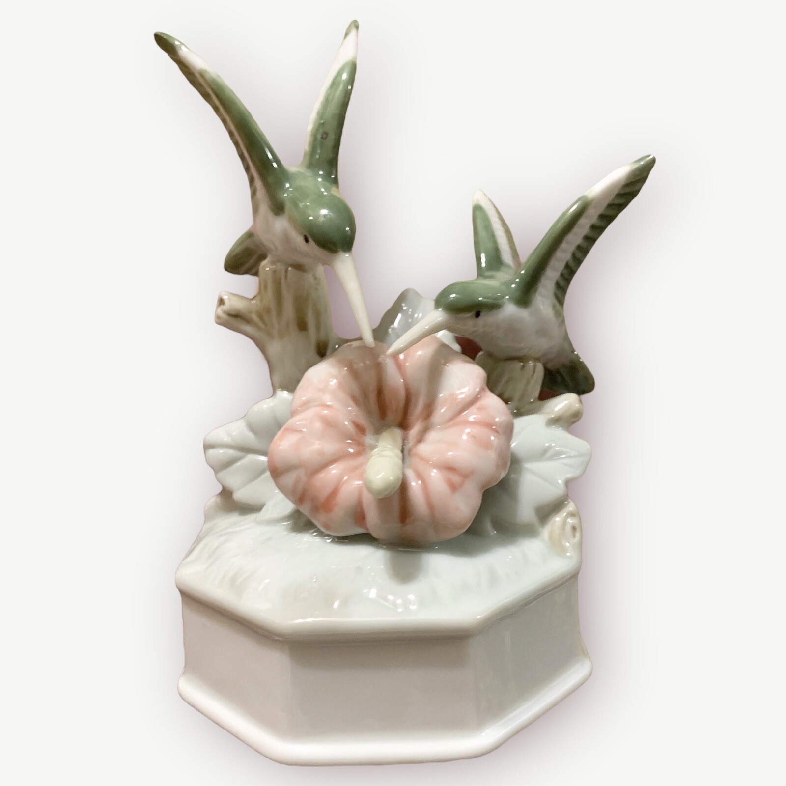 Vintage Ceramic Hummingbirds In Flight- Hibiscus Flower Music Box ...