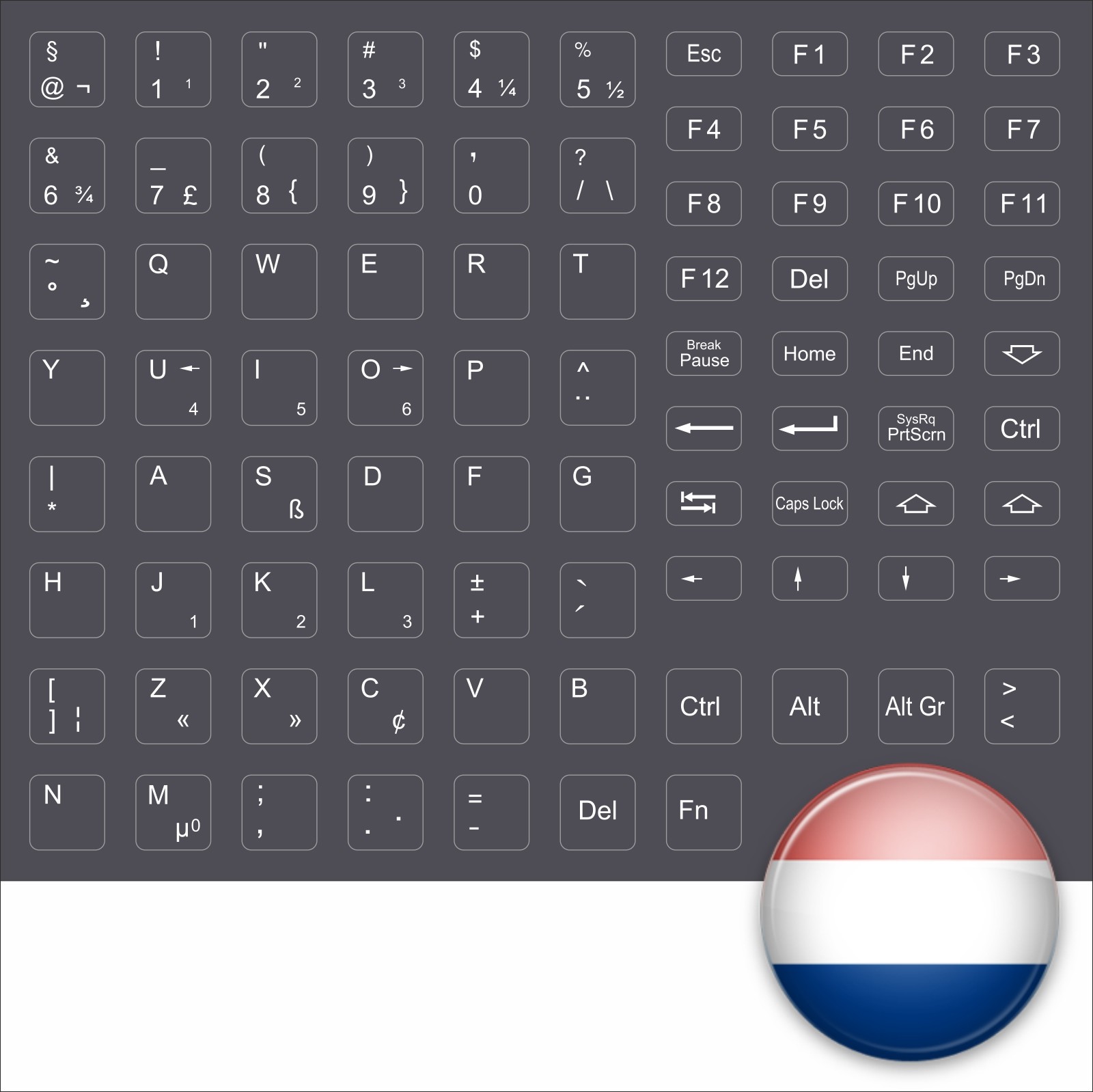 Keyboard Stickers Dutch Anthracite for Dell Toshiba Keystick Holland ...