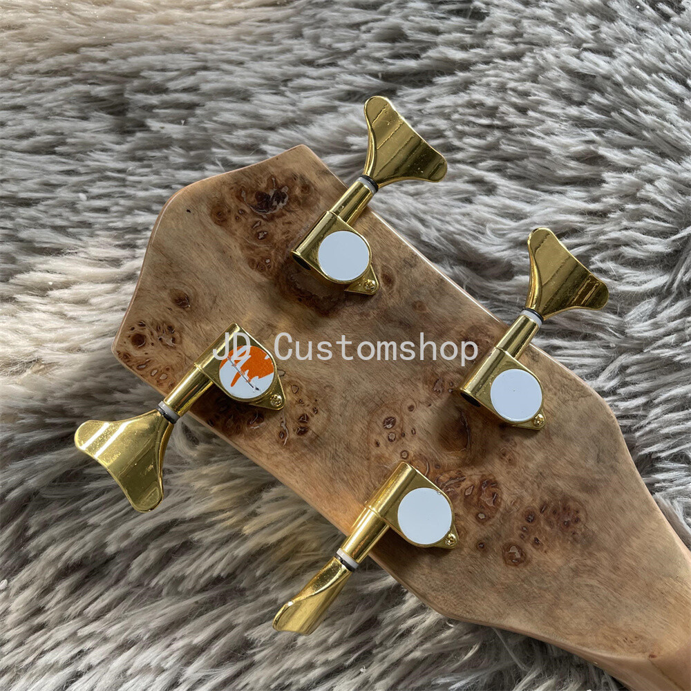 4 String Neck Thru Body Bass Electric Bass Guitar Burl Maple Top Active ...